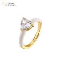 China Adjustable Enamel Heart Zircon Ring Gold Plated Brass 5A Cubic Zirconia Women Stacking Band for sale