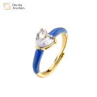 China Adjustable Enamel Heart Zircon Ring Gold Plated Brass 5A Cubic Zirconia Women Stacking Band for sale