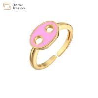 China 18k Gold Plated Enamel Pig Nose Ring Adjustable Open Ring for Women Girls Jewelry for sale