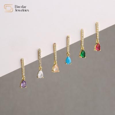 China 18k Gold Plated Water Drop Cubic Zircon Crystal Pendant Stud Earrings 2 Colors for sale