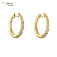 China 18k Gold Plated Geometric Rhinestone Diamond Huggie Hoop Earrings Brass 20mm for sale