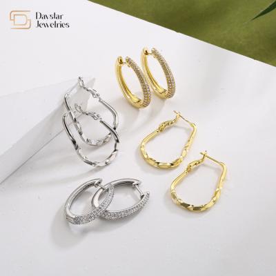 China 18k Gold Plated Geometric Rhinestone Diamond Huggie Hoop Earrings Brass 20mm for sale