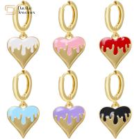 China 14k Gold Plated Drop Earrings Colorful Enamel Heart Pendant Hoop Earrings for Women for sale