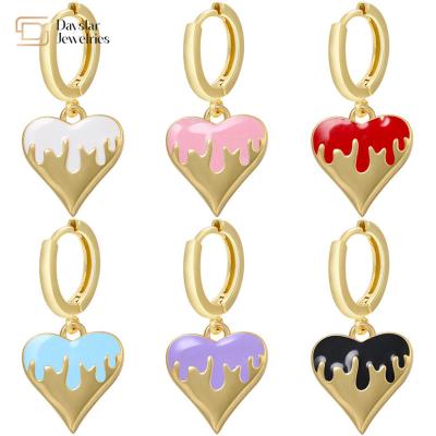 China 14k Gold Plated Drop Earrings Colorful Enamel Heart Pendant Hoop Earrings for Women for sale