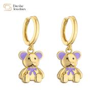 China 18k Gold Plated Brass Enamel Elephant Bear Mushroom Charm Hoop Earrings Cute Colorful Pendant Jewelry for sale