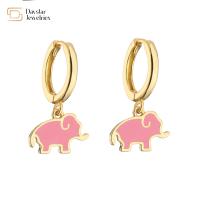 China 18k Gold Plated Brass Enamel Elephant Bear Mushroom Charm Hoop Earrings Cute Colorful Pendant Jewelry for sale