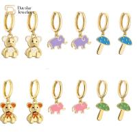 China 18k Gold Plated Brass Enamel Elephant Bear Mushroom Charm Hoop Earrings Cute Colorful Pendant Jewelry for sale