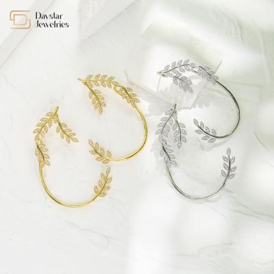 China 18k Gold Plated Leaf Heart Cubic Zirconia Ear Hook Earrings for Women for sale
