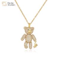 China 18k Gold Plated Diamond Zircon Dainty Bear Pendant Necklace Brass Jewelry for Women for sale