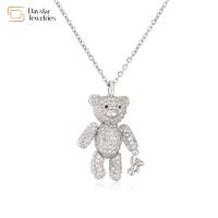 China 18k Gold Plated Diamond Zircon Dainty Bear Pendant Necklace Brass Jewelry for Women for sale
