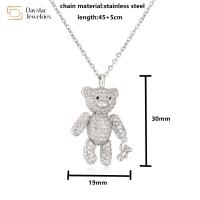China 18k Gold Plated Diamond Zircon Dainty Bear Pendant Necklace Brass Jewelry for Women for sale