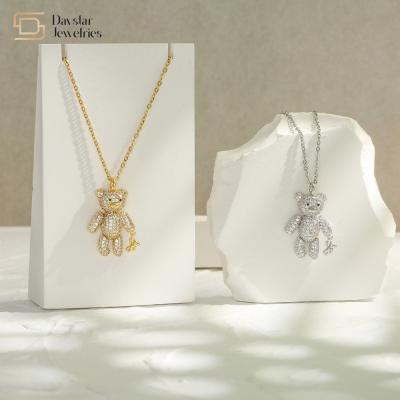 China 18k Gold Plated Diamond Zircon Dainty Bear Pendant Necklace Brass Jewelry for Women for sale