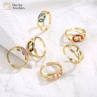 China 18k Gold Plated Colorful Enamel Adjustable Cuban Link Ring for Women Men Brass Jewelry for sale