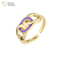 China 18k Gold Plated Colorful Enamel Adjustable Cuban Link Ring for Women Men Brass Jewelry for sale