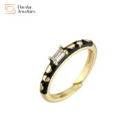 China Adjustable Open Black Enamel Rings , Gold Plated Baguette Diamond Rings for sale