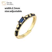 China Adjustable Open Black Enamel Rings , Gold Plated Baguette Diamond Rings for sale