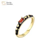 China Adjustable Open Black Enamel Rings , Gold Plated Baguette Diamond Rings for sale