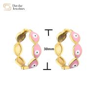 China 18k Gold Plated Evil Eye Huggie Earrings Women Colorful Enamel 30mm Hoop Earrings for sale