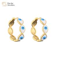China 18k Gold Plated Evil Eye Huggie Earrings Women Colorful Enamel 30mm Hoop Earrings for sale