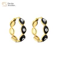 China 18k Gold Plated Evil Eye Huggie Earrings Women Colorful Enamel 30mm Hoop Earrings for sale