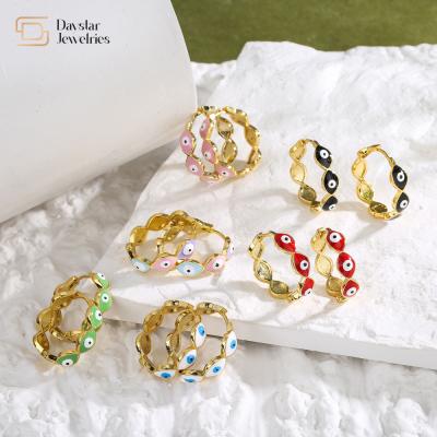China 18k Gold Plated Evil Eye Huggie Earrings Women Colorful Enamel 30mm Hoop Earrings for sale