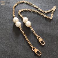 China DIY Bag Chain Strap , Pearl Purse Flat Metal Chain Strap With Buckle for sale