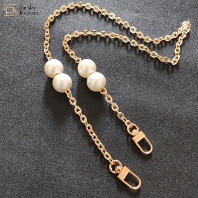 China DIY Bag Chain Strap , Pearl Purse Flat Metal Chain Strap With Buckle for sale