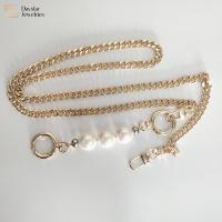 China DIY Bag Chain Strap , Pearl Purse Flat Metal Chain Strap With Buckle for sale