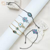 China 18K Gold Plated Evil Eye Hamsa Hand Charm Bracelet Adjustable 6-9 Inches for sale