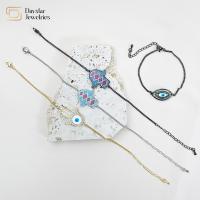 China 18K Gold Plated Evil Eye Hamsa Hand Charm Bracelet Adjustable 6-9 Inches for sale