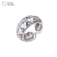 China 24k Gold Plated Adjustable Zircon Ring Wide Band Unisex Brass Jewelry 6-10 Size for sale