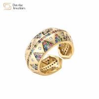 China 24k Gold Plated Adjustable Zircon Ring Wide Band Unisex Brass Jewelry 6-10 Size for sale