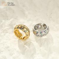 China 24k Gold Plated Adjustable Zircon Ring Wide Band Unisex Brass Jewelry 6-10 Size for sale