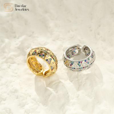 China 24k Gold Plated Adjustable Zircon Ring Wide Band Unisex Brass Jewelry 6-10 Size for sale