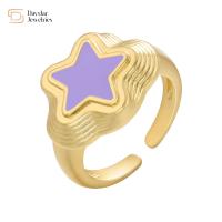 China 18k Gold Plated Star Enamel Y2K Open Rings for Women Brass Adjustable Size for sale