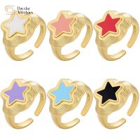 China 18k Gold Plated Star Enamel Y2K Open Rings for Women Brass Adjustable Size for sale