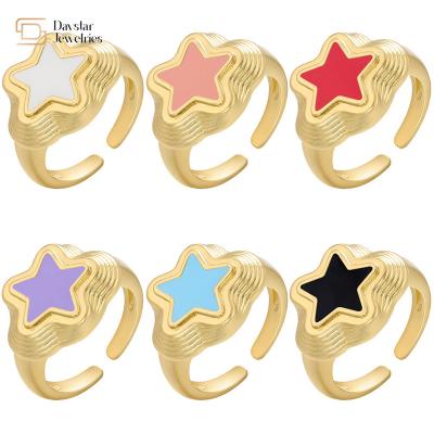 China 18k Gold Plated Star Enamel Y2K Open Rings for Women Brass Adjustable Size for sale