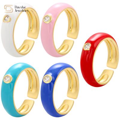 China 18k Gold Plated Enamel Zircon Ring Adjustable Chunky Dripping Oil Design Summer Jewelry for Women for sale