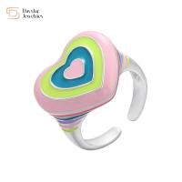 China Y2K Rainbow Heart Ring Colorful Enamel Gold Plated Brass Adjustable Women Jewelry 18k for sale