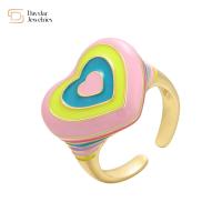 China Y2K Rainbow Heart Ring Colorful Enamel Gold Plated Brass Adjustable Women Jewelry 18k for sale