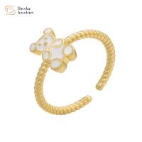 China 18k Gold Plated Enamel Teddy Bear Ring Adjustable Open Ring for Women Girls Cute Colorful Jewelry for sale