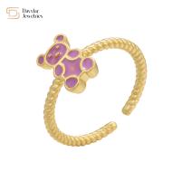 China 18k Gold Plated Enamel Teddy Bear Ring Adjustable Open Ring for Women Girls Cute Colorful Jewelry for sale