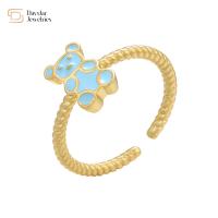 China 18k Gold Plated Enamel Teddy Bear Ring Adjustable Open Ring for Women Girls Cute Colorful Jewelry for sale
