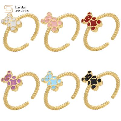 China 18k Gold Plated Enamel Teddy Bear Ring Adjustable Open Ring for Women Girls Cute Colorful Jewelry for sale