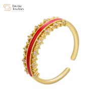 China 18k Gold Plated Zircon Stackable Enamel Rings for Women Adjustable Size 6-8 for sale