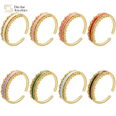 China 18k Gold Plated Zircon Stackable Enamel Rings for Women Adjustable Size 6-8 for sale
