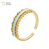 China 18k Gold Plated Zircon Stackable Enamel Rings for Women Adjustable Size 6-8 for sale