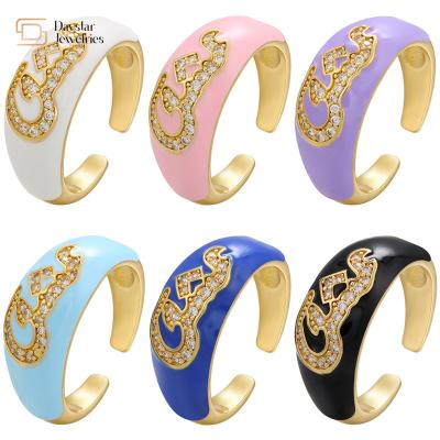 China Custom Diamond Chunky Letter Rings Zircon Name Colorful Enamel Adjustable Size for sale