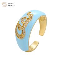 China Custom Diamond Chunky Letter Rings Zircon Name Colorful Enamel Adjustable Size for sale