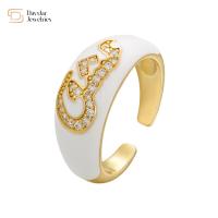 China Custom Diamond Chunky Letter Rings Zircon Name Colorful Enamel Adjustable Size for sale
